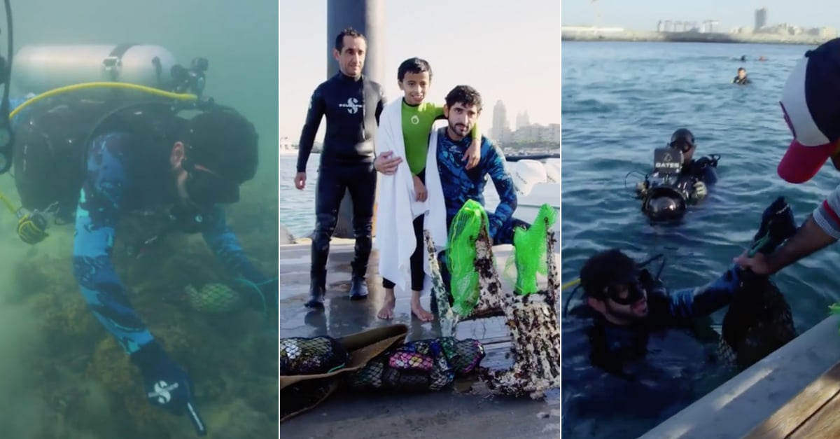 Sheikh Hamdan helps clean up the city's seas in volunteering mission
