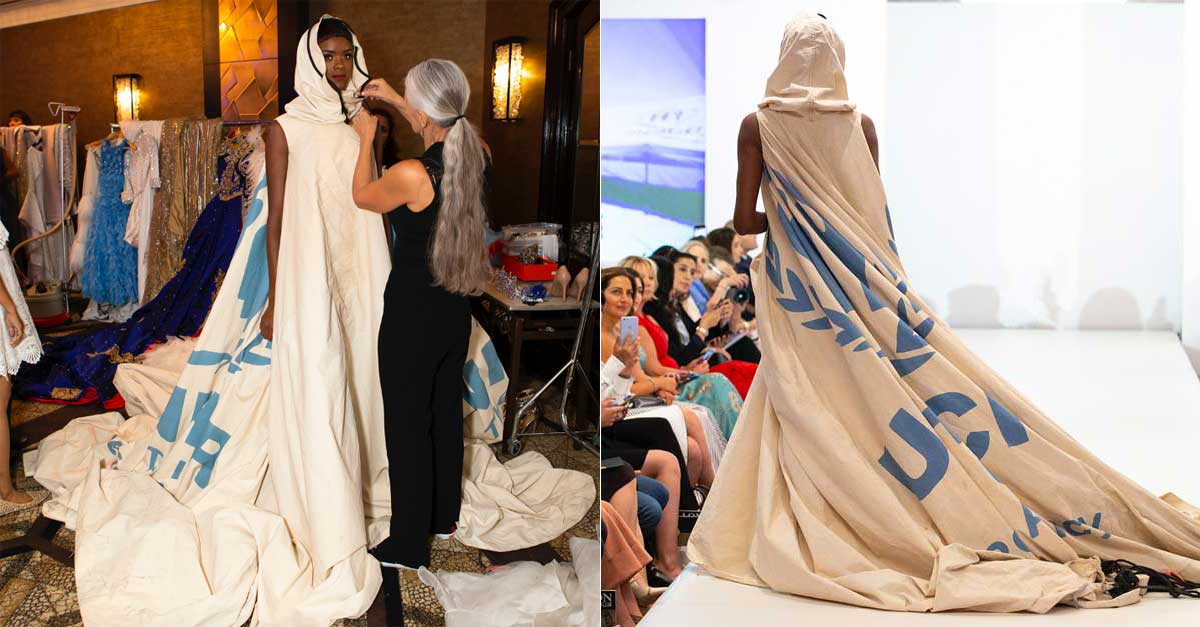 Dress made from refugee tent steals the show in London